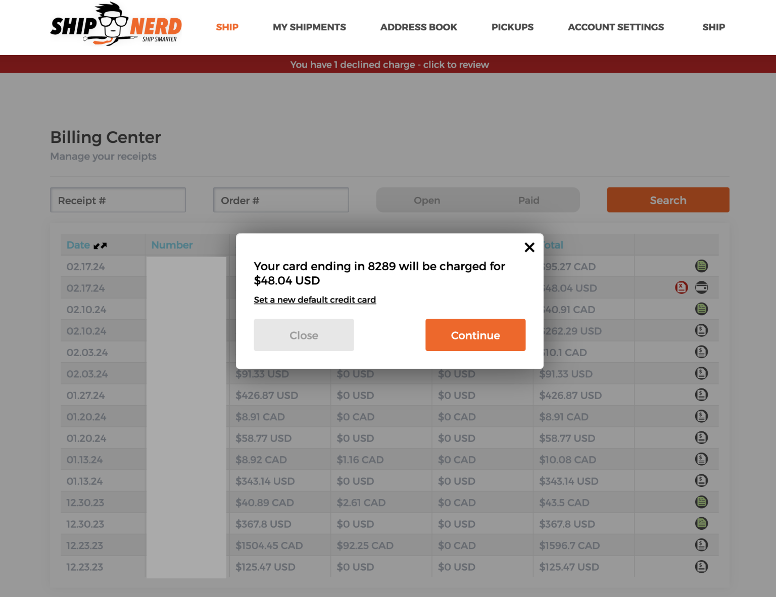 ShipNerd’s Billing Centre – ShipNerd Support